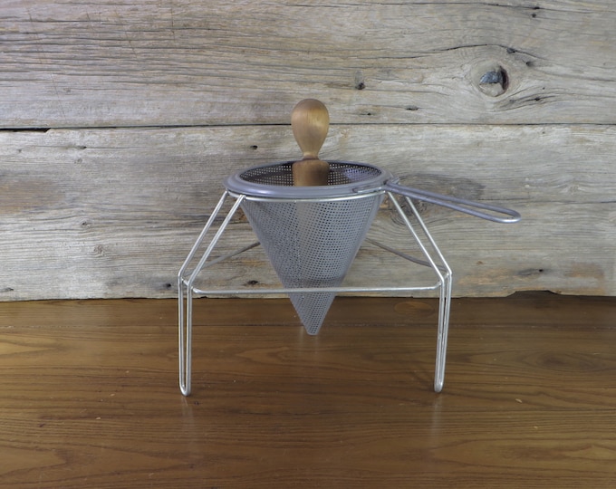 Vintage Cone Shaped Strainer With Stand and Wooden Pestle Canning ...