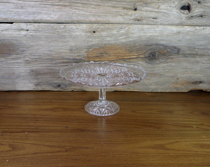 Vintage Glass Pedestal Cake Stand Pattern Glass Cake Display Stand ...