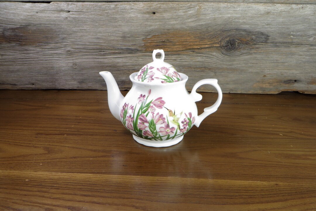 Hummingbird Teapot Hand Painted Floral Teapot Cottage Chic Home Decor ...