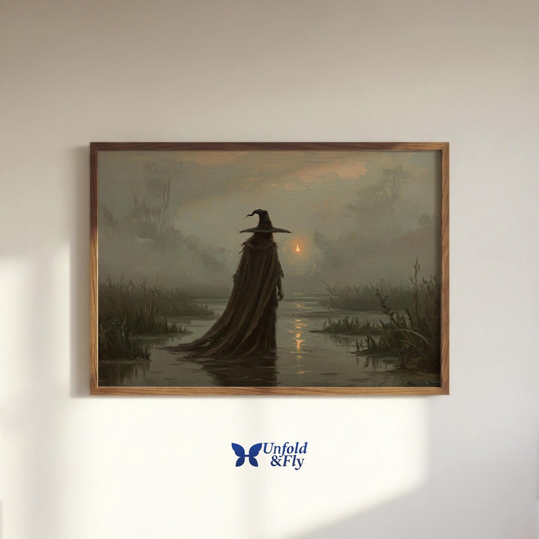Gothic Witch In Foggy Marsh Art Print Dark Fantasy Wall Decor digital Gothic Witch In Foggy Marsh Art Print Dark Fantasy Wall Decor digital