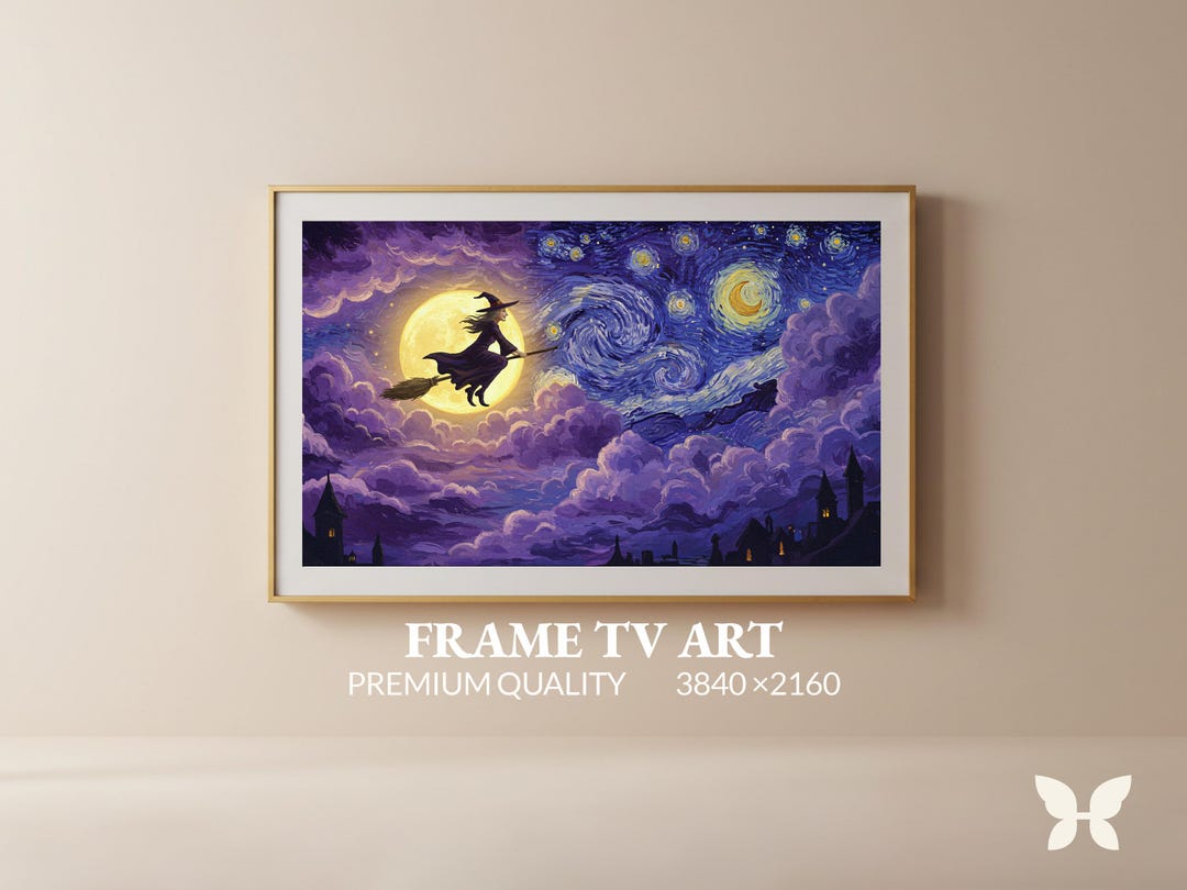 Halloween Witch Flying Art: Starry Night Samsung Frame TV (digital ...
