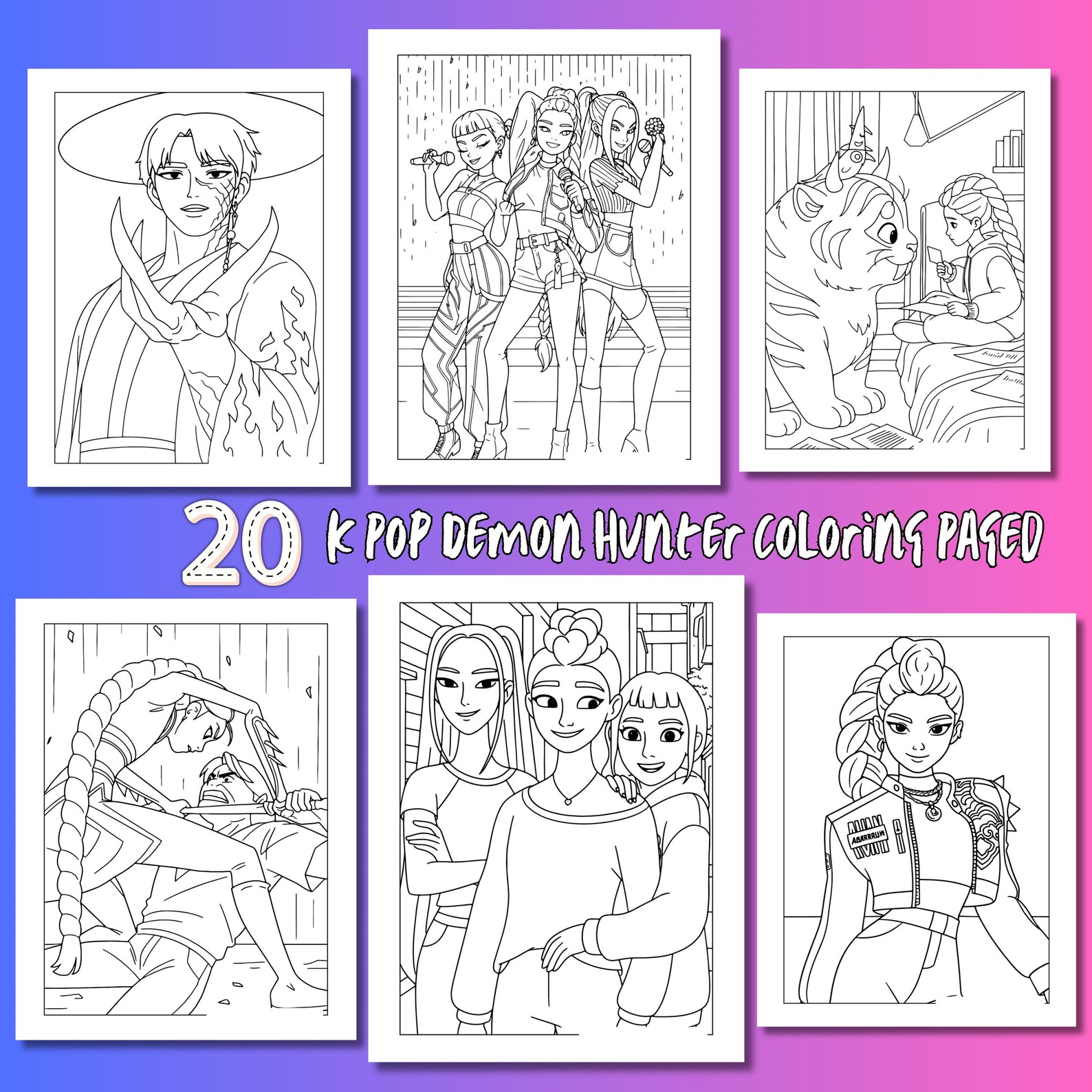 Kpop Demon Hunters Coloring Pages, Huntrix Saja Boys Coloring Book ...