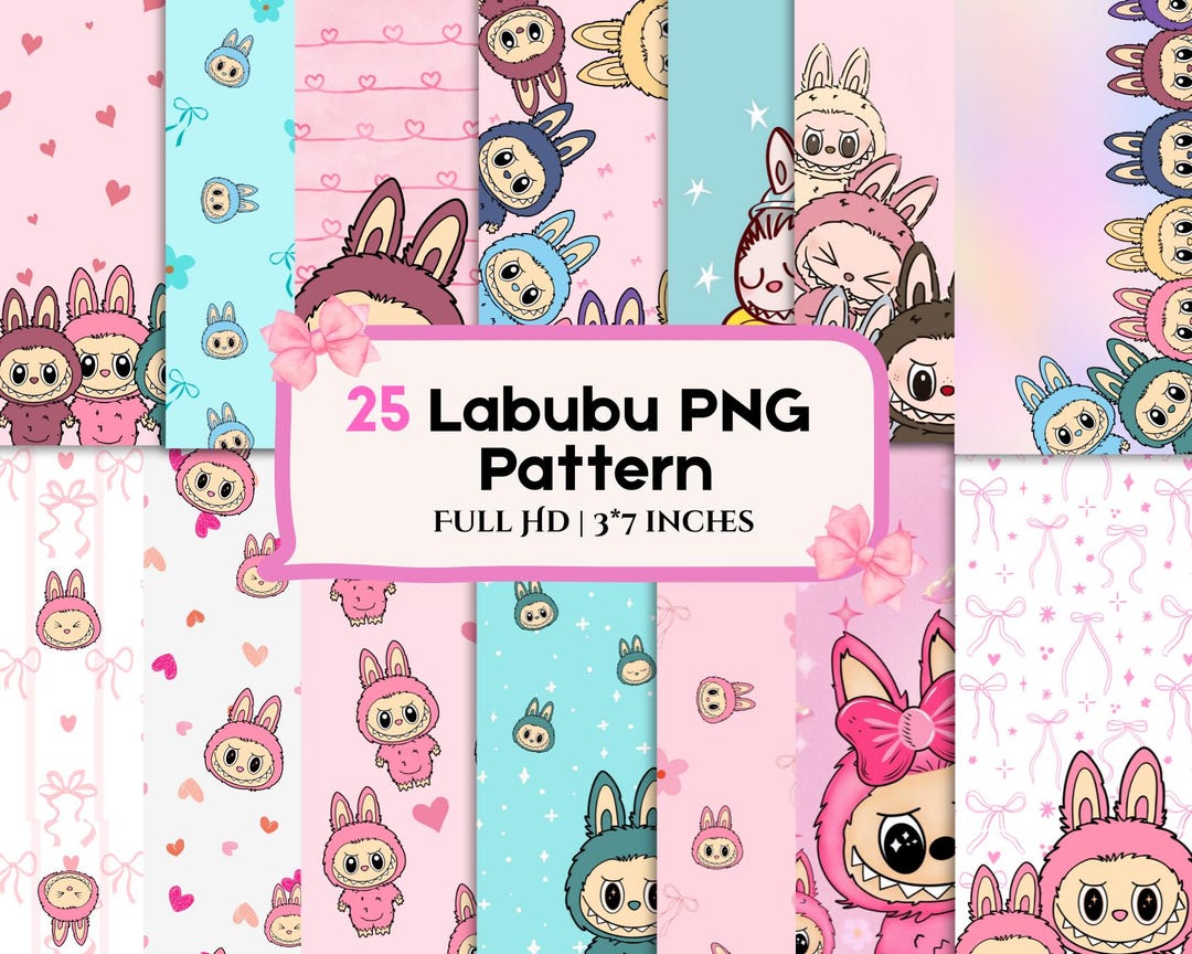 Kawaii Labubu Seamless Patterns: Digital Paper for Card Making (PDF ...