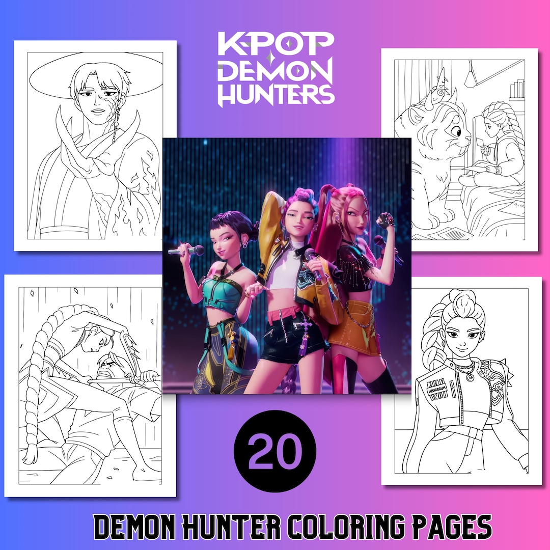 Kpop Demon Hunters Coloring Pages, Huntrix Saja Boys Coloring Book ...