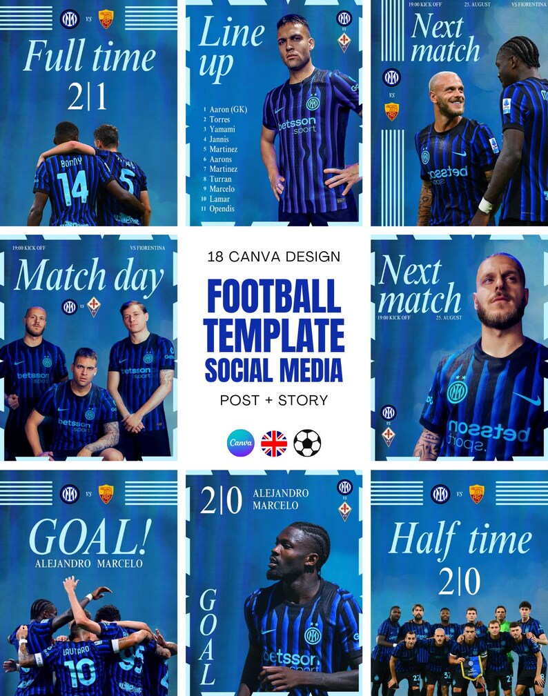Soccer/football Social Media Templates | Canva Design Pack (18 ...
