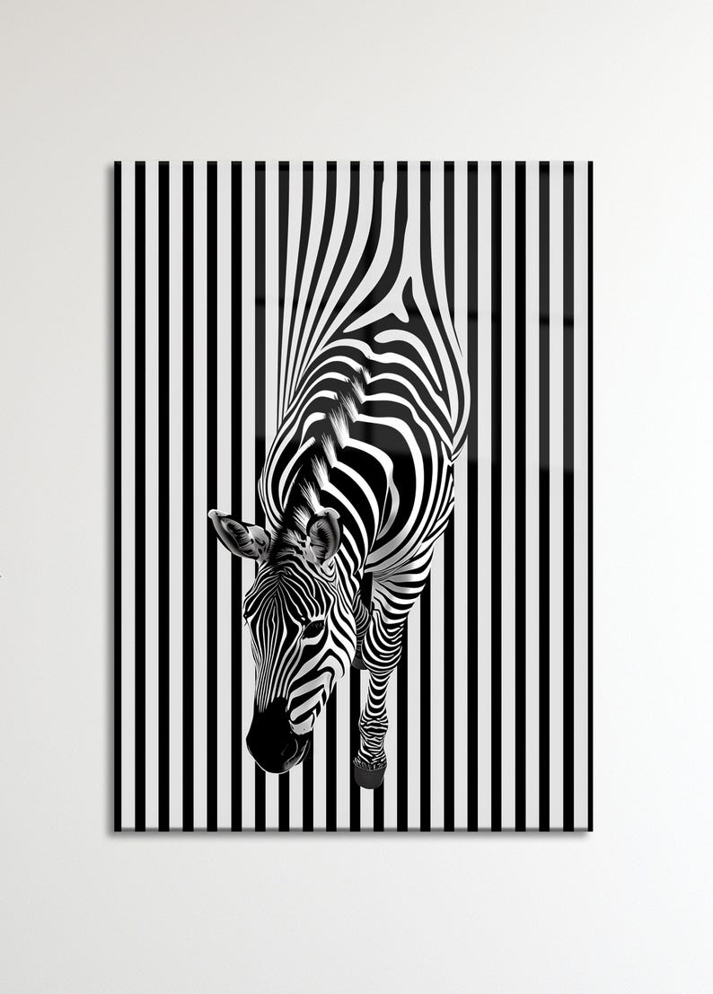 Zebra Optical Illusion Art: Black & White Tempered Glass Print - Etsy