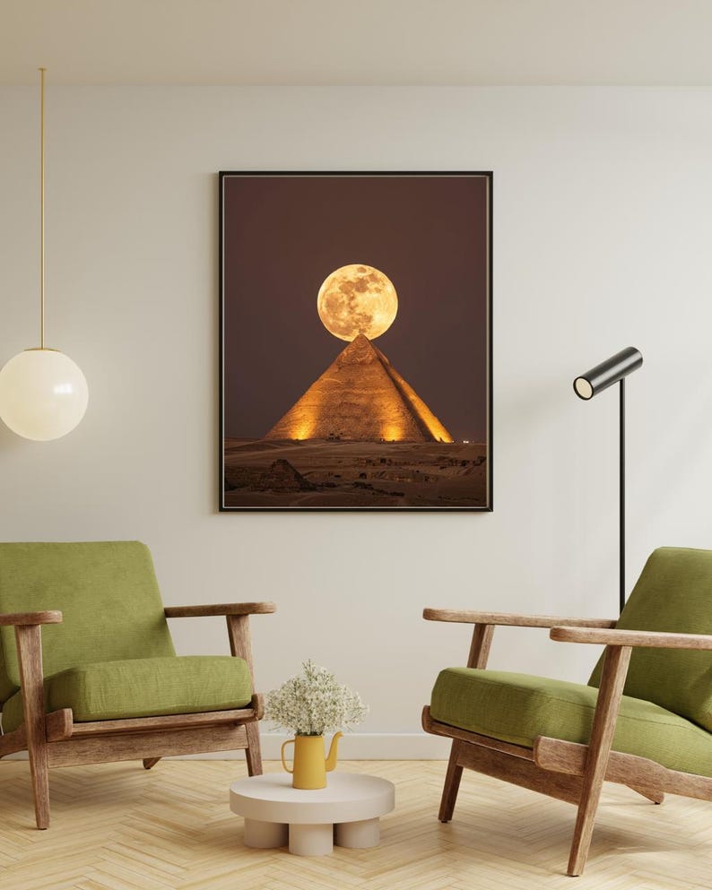 Full Moon Pyramid Tempered Glass UV Print Wall Hanging: Egyptian Decor ...