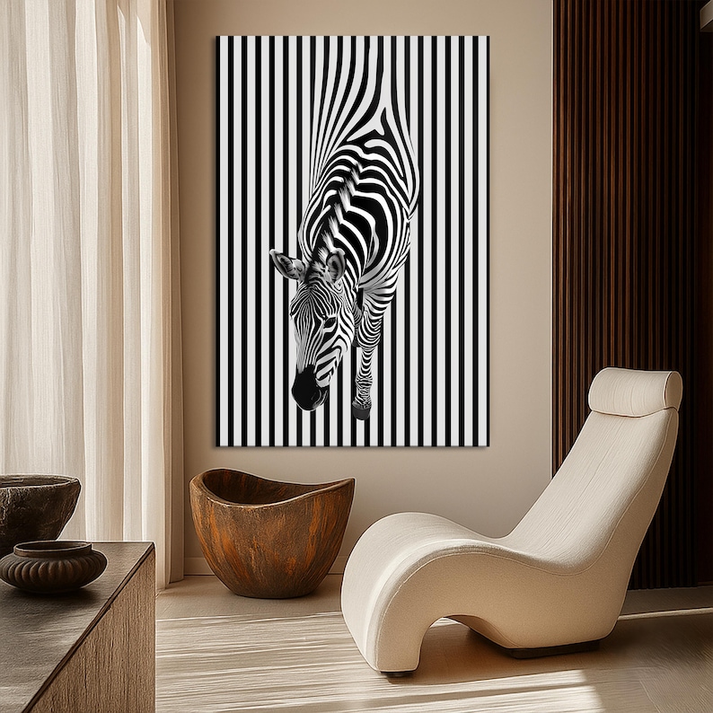Zebra Optical Illusion Art: Black & White Tempered Glass Print - Etsy