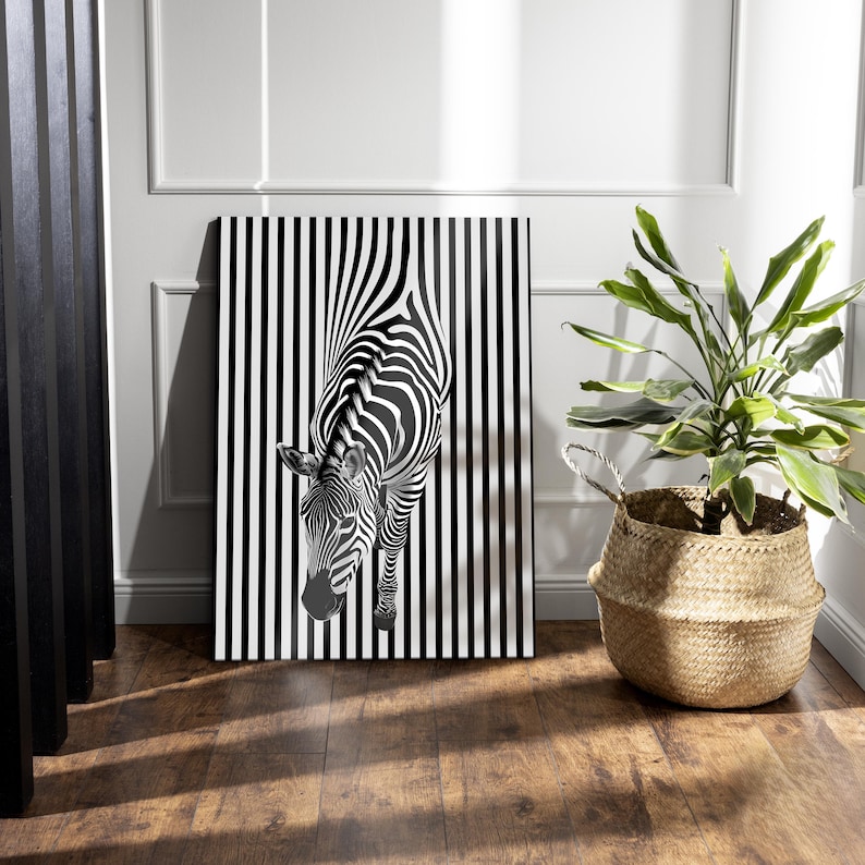 Zebra Optical Illusion Art: Black & White Tempered Glass Print - Etsy