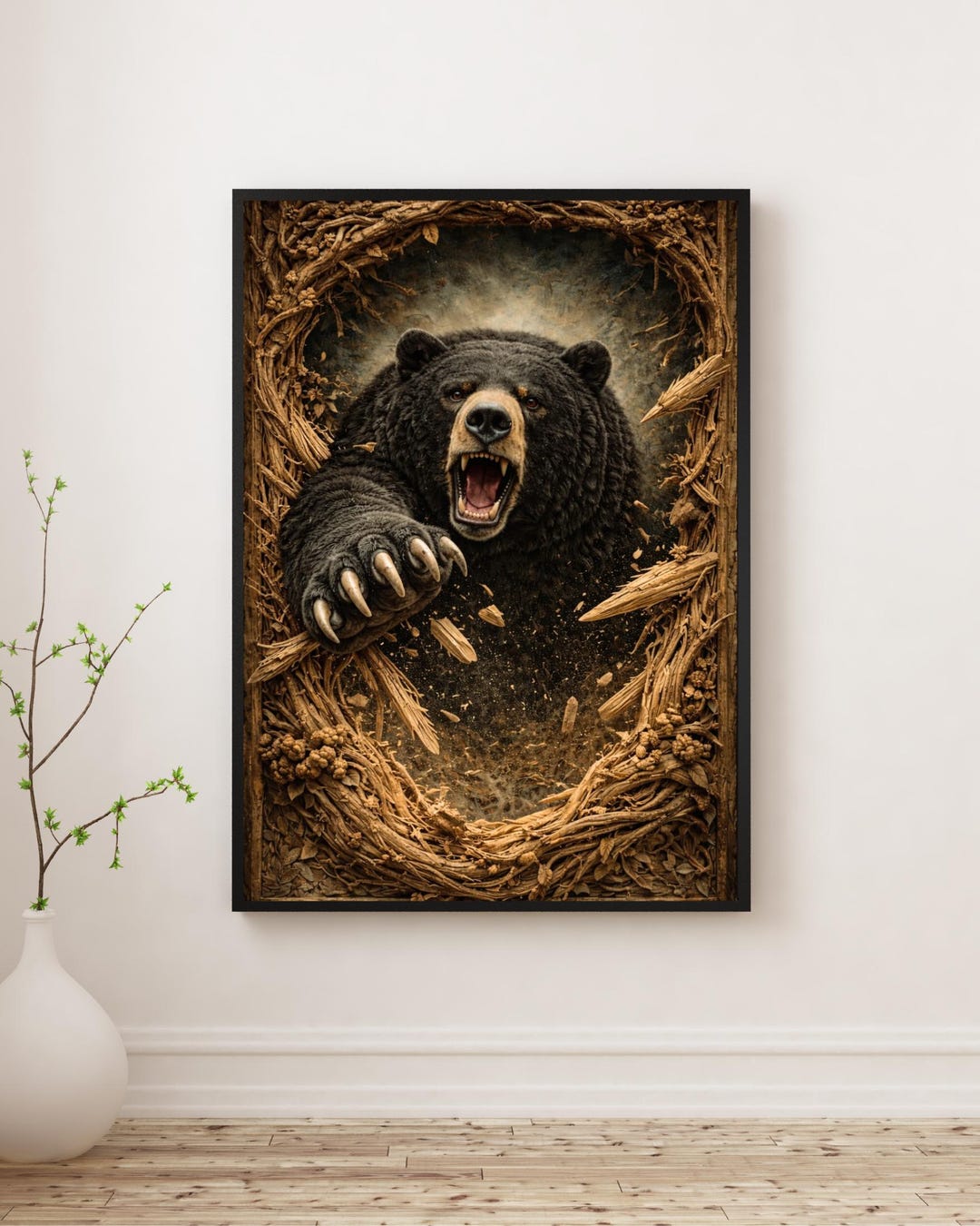 Black Bear Wall Art 3D Tempered Glass – Luxury UV Print – Wildlife ...