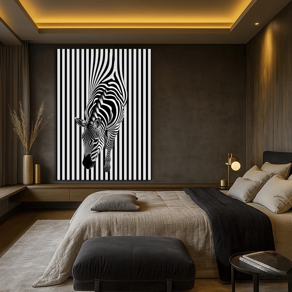 Zebra Optical Illusion Art: Black & White Tempered Glass Print - Etsy