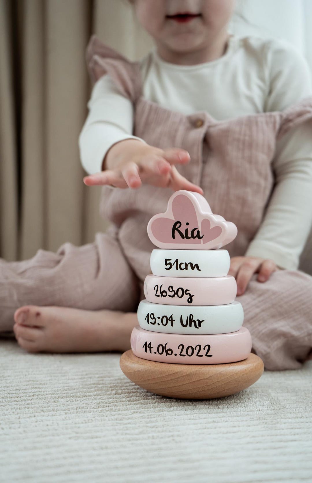 Personalized Baby Stacking Tower, Birth Gift for Girls, Baby Present ...