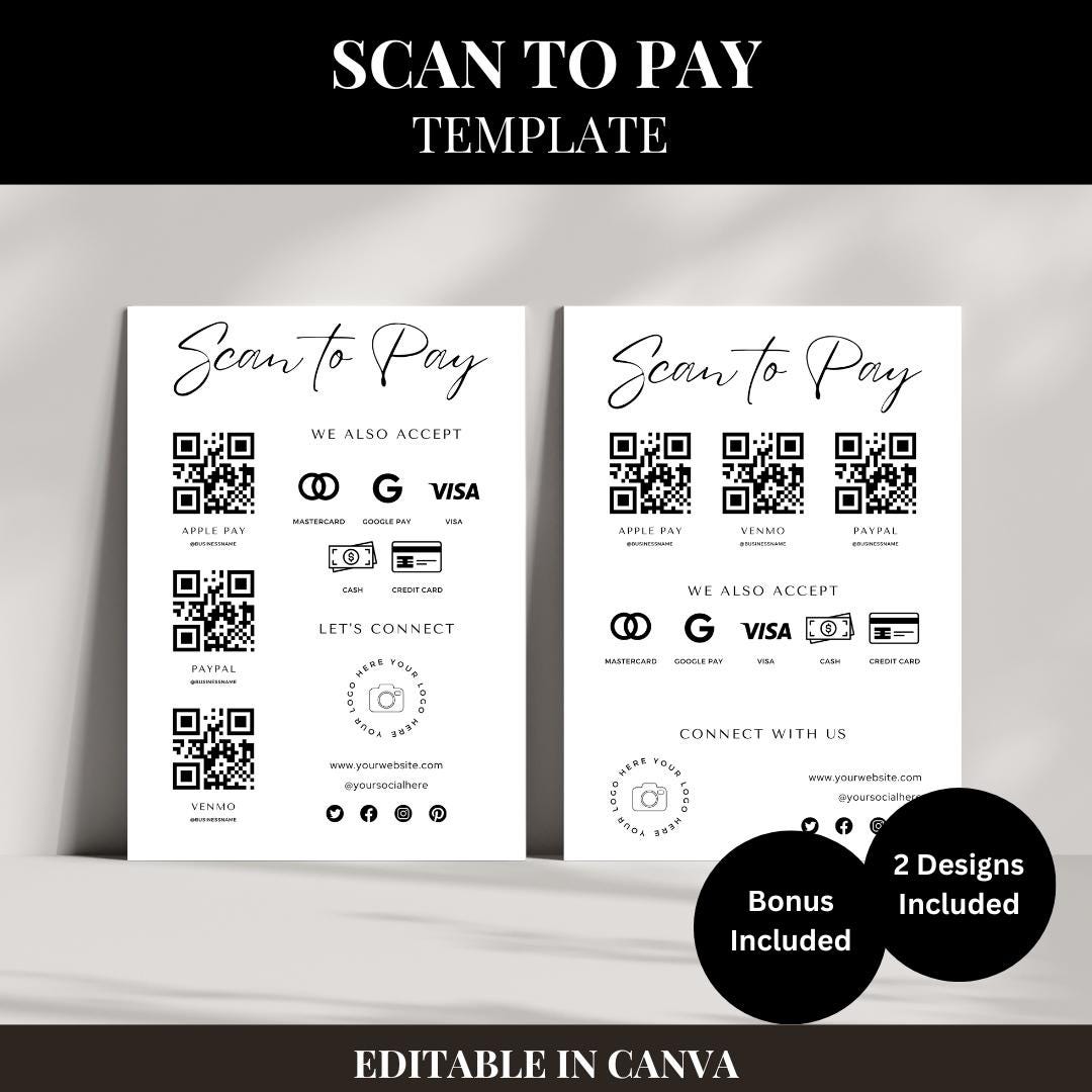 Scan to Pay QR-Code-Zeichen-Vorlage | Bearbeitbares Canva Design ...