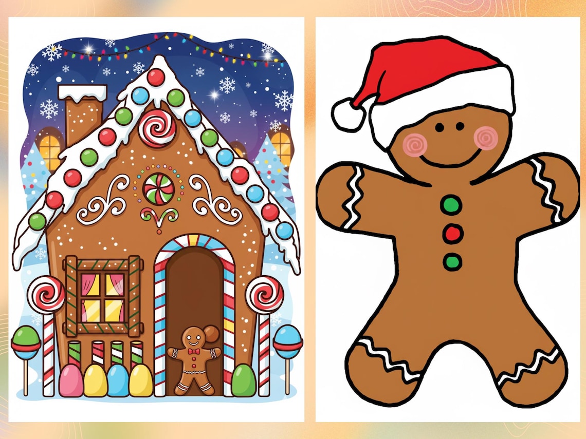 Gingerbread House Coloring Pages | Christmas Activity (PDF Print) - Etsy