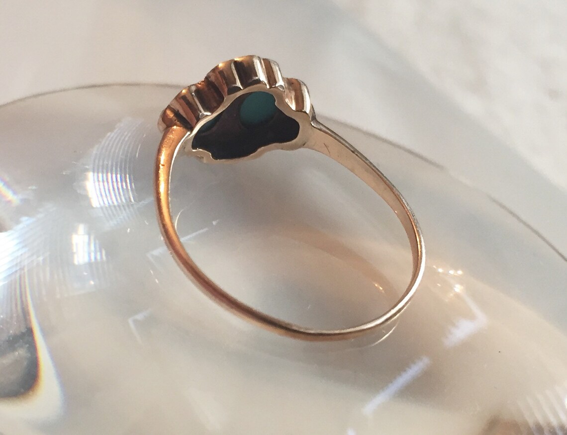 Victorian 10K Gold Turquoise 12 Seed Pearls Ring 10 Ct Gold 2 Turquoise ...