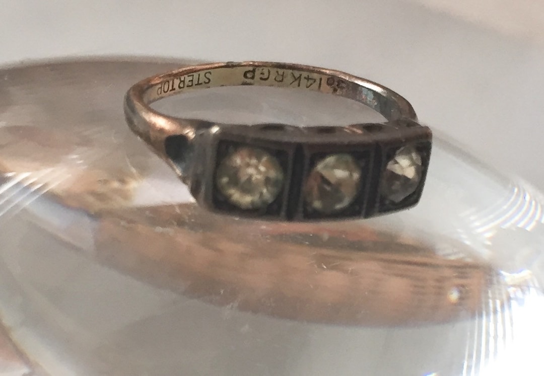 Art Deco Rolled Gold and Silver Paste Diamonds Ring Hallmarks Sz 4 3/4 ...