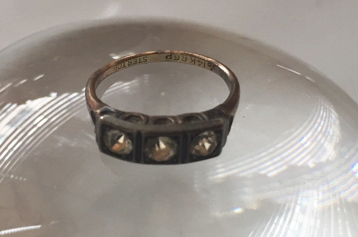 Art Deco Rolled Gold and Silver Paste Diamonds Ring Hallmarks Sz 4 3/4 ...