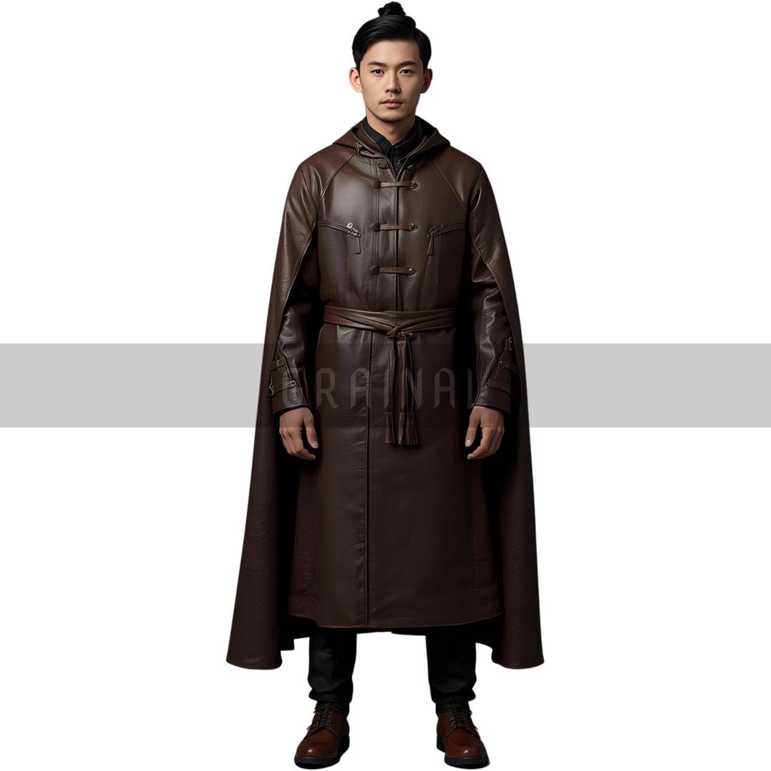 Premium Gothic Leather Cloak Coat - Brown Fantasy Overcoat - Long ...