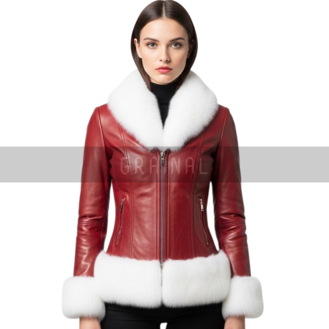 Handmade Red Leather Santa Jacket - White Fur Trimmed Christmas Coat - Etsy