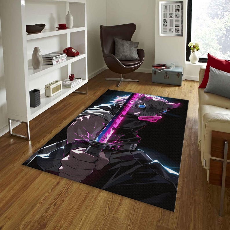 Inosuke Hashibira Rug, Neon Demon Slayer Art | Beast Breathing Decor ...