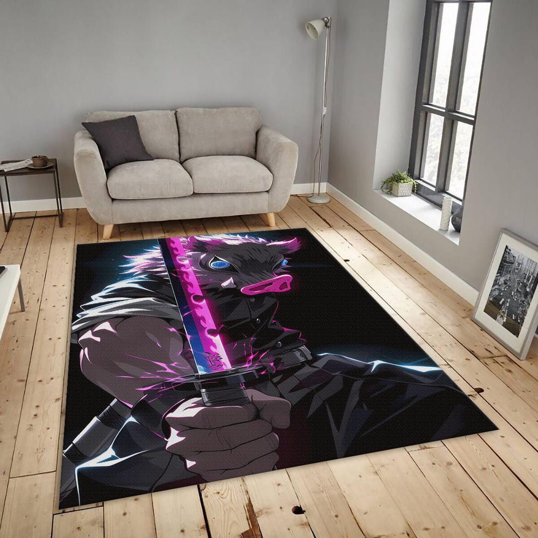 Inosuke Hashibira Rug, Neon Demon Slayer Art | Beast Breathing Decor ...