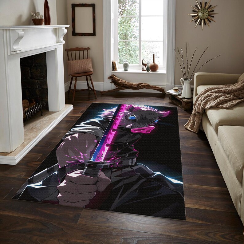 Inosuke Hashibira Rug, Neon Demon Slayer Art | Beast Breathing Decor ...