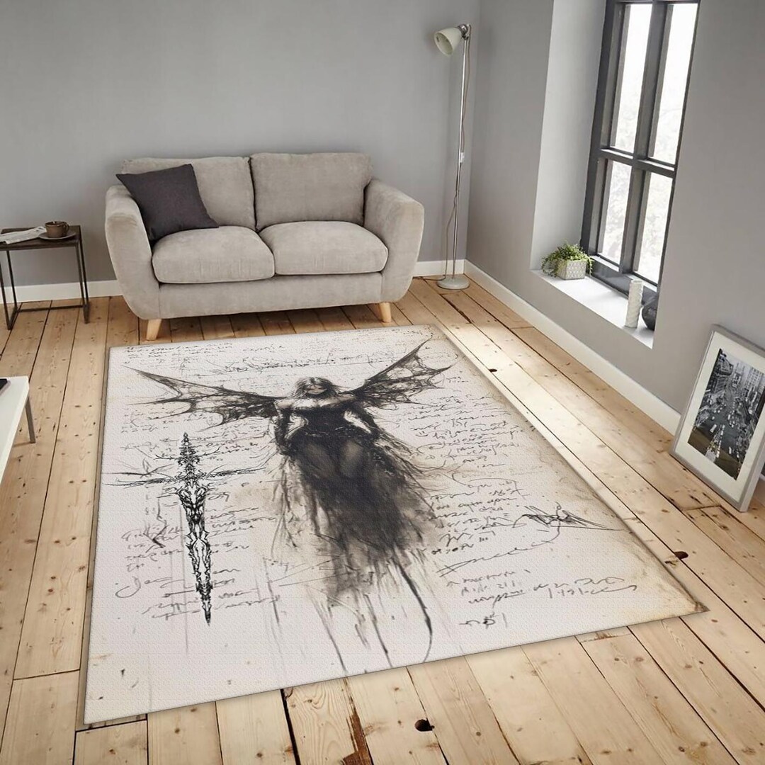 Gothic Angel Rug, Dark Fantasy Art | Vintage Sketchbook Decor | Witchy ...