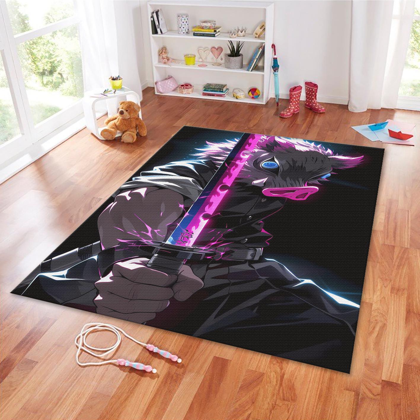 Inosuke Hashibira Rug, Neon Demon Slayer Art | Beast Breathing Decor ...