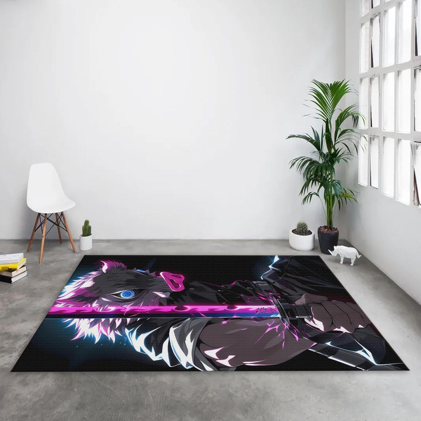 Inosuke Hashibira Rug, Neon Demon Slayer Art | Beast Breathing Decor ...