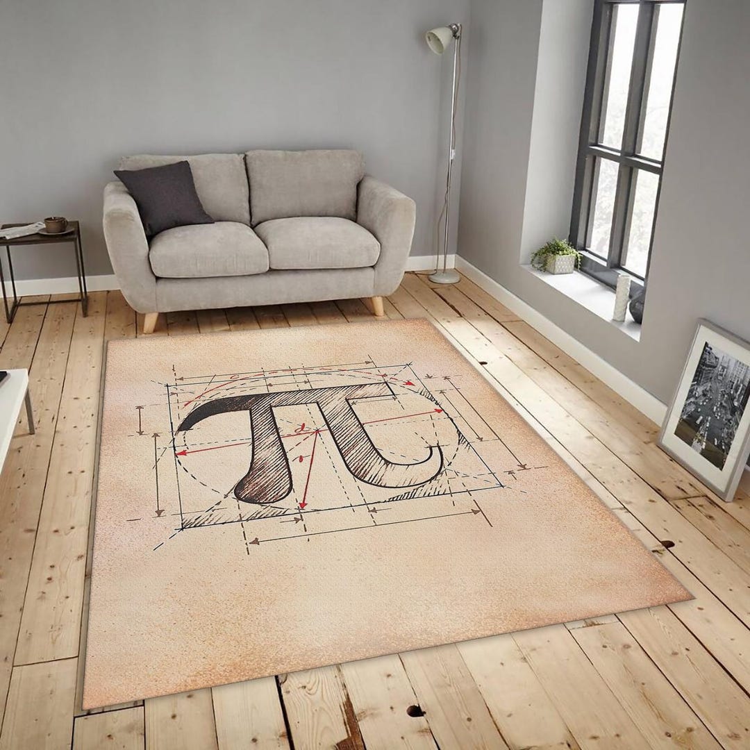 Vintage Pi Symbol Rug, Technical Blueprint Art | Math Teacher Gift ...