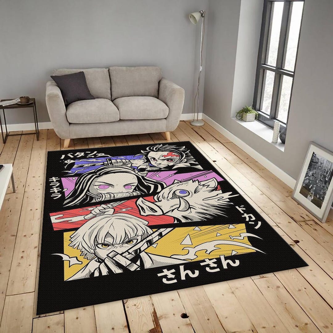 Demon Slayer Squad Rug, Tanjiro Nezuko Zenitsu Inosuke | Pop Art Anime ...