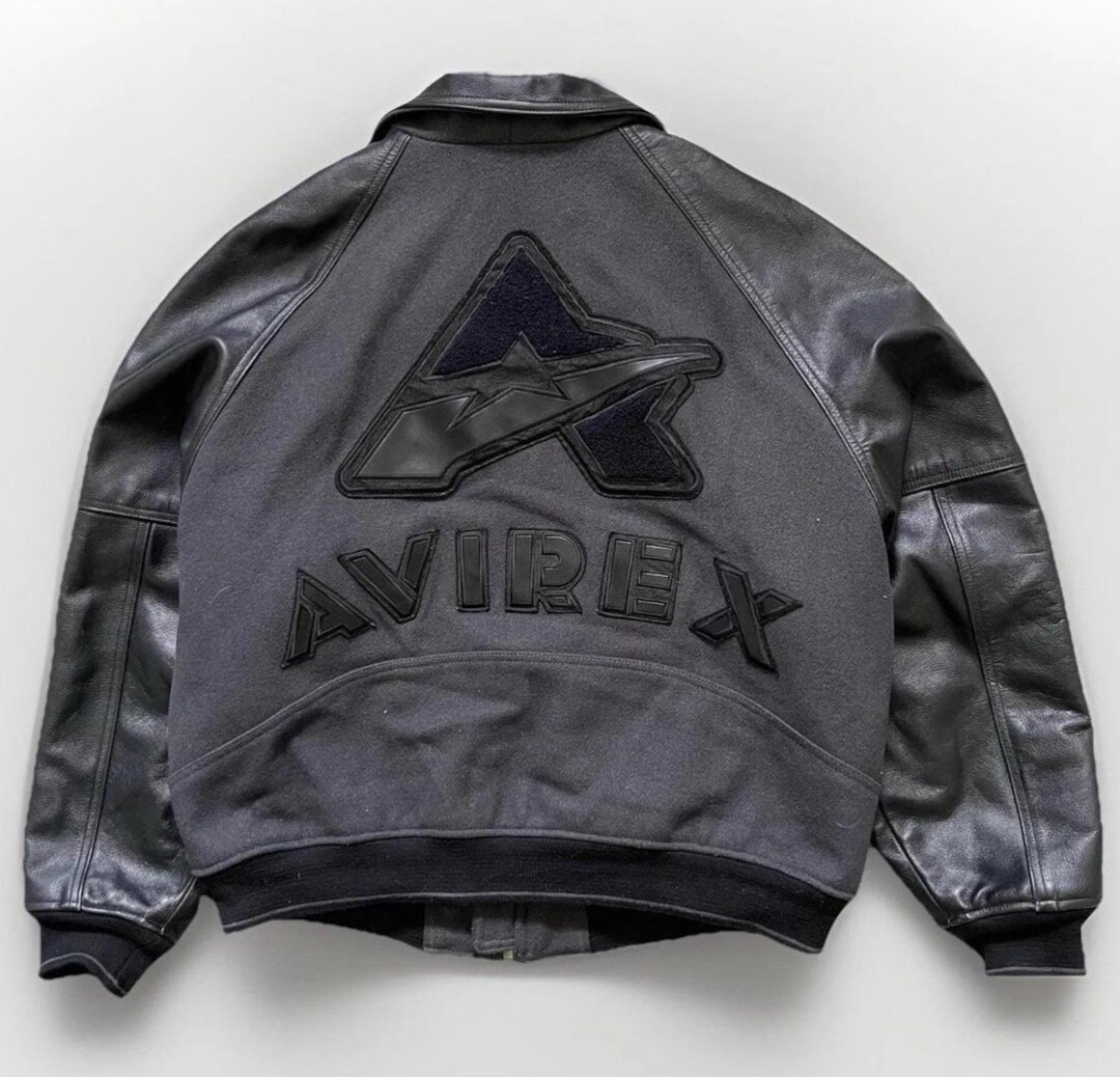 Avirex Bomber Varsity Leather Jacket – Unisex Vintage 90s Genuine ...