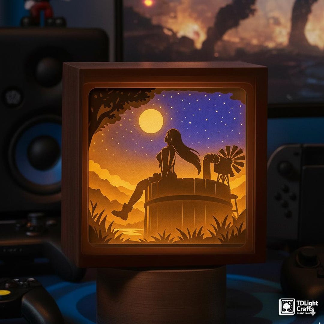 Romantic Night Sky Light Box With Heroine Silhouette on Water Tower ...