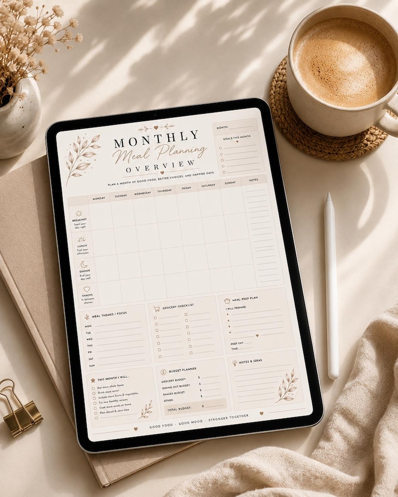 Minimalist Meal Planner Bundle, Weekly Food Organizer, Grocery List ...