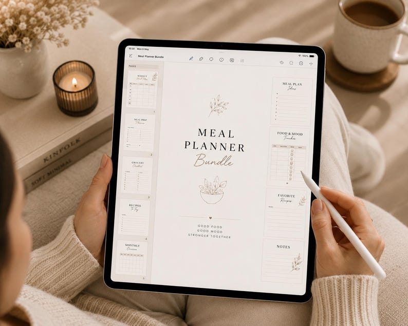 Minimalist Meal Planner Bundle, Weekly Food Organizer, Grocery List ...
