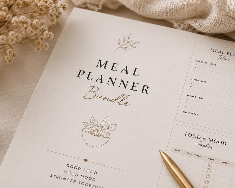 Minimalist Meal Planner Bundle, Weekly Food Organizer, Grocery List ...