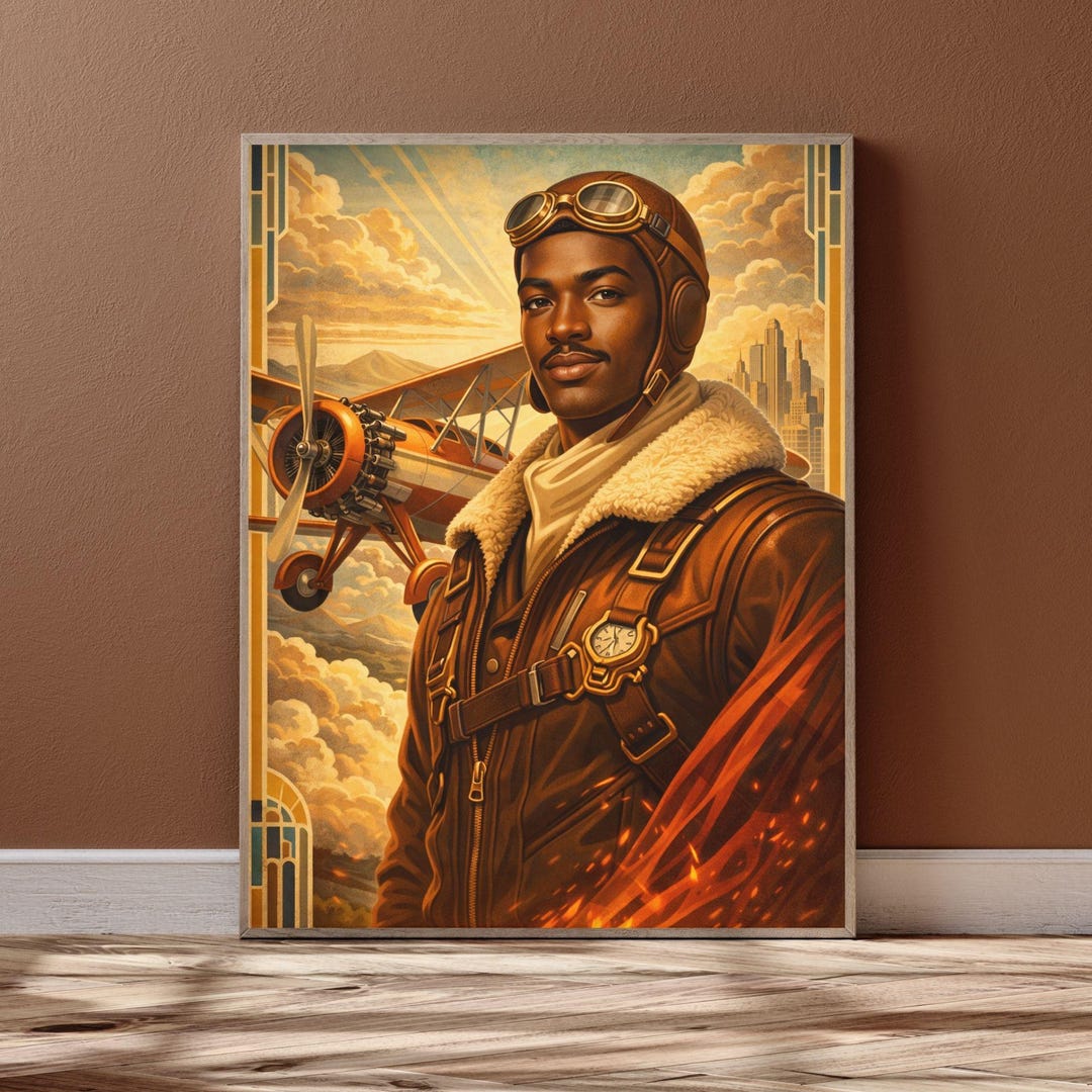 Vintage Black Aviator Digital Poster | Art Deco Pilot Wall Art Print - Etsy