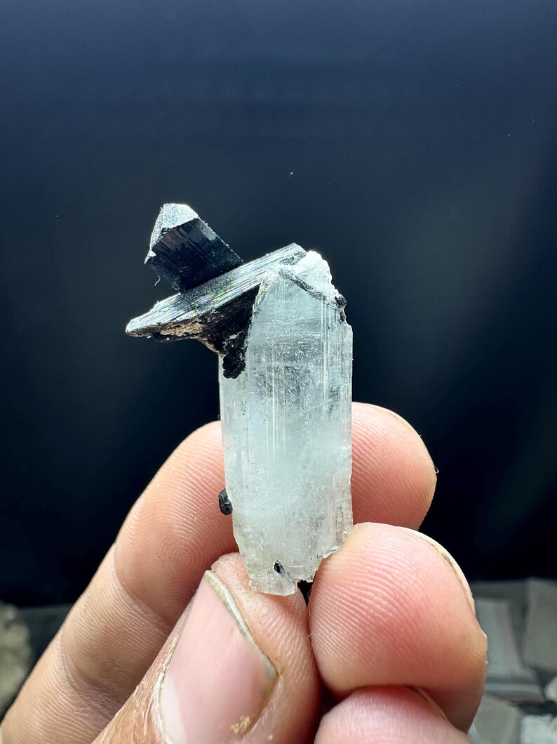 Attractive Etched Aquamarine Crystal Combine Tourmaline Cluster From ...