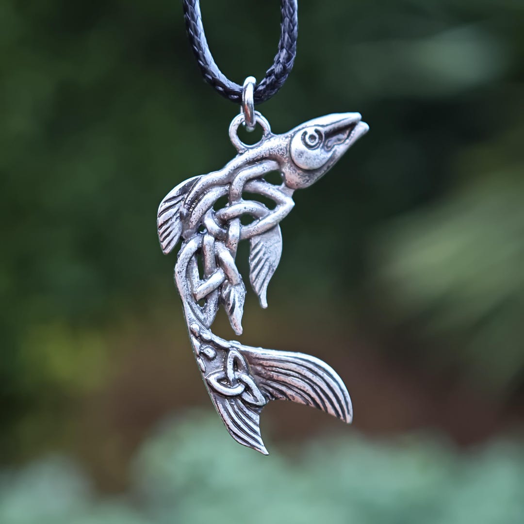 Celtic Salmon of Knowledge Necklace, Triquetra & Knots Pendant, Irish ...