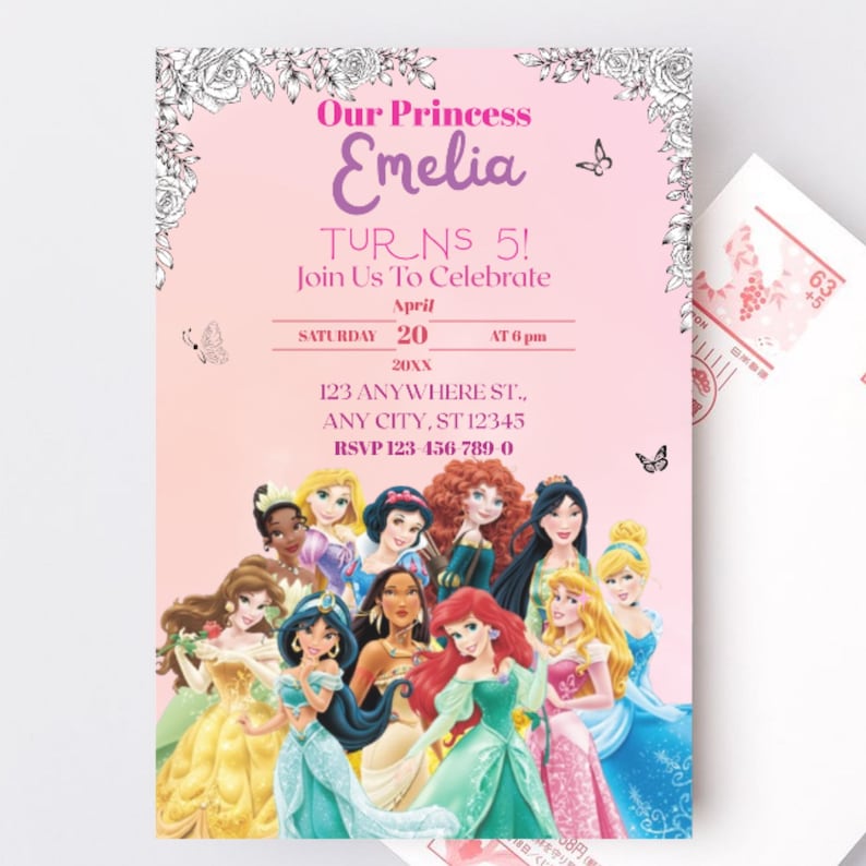 Disney Princess Birthday Invitation, Editable Template (digital ...