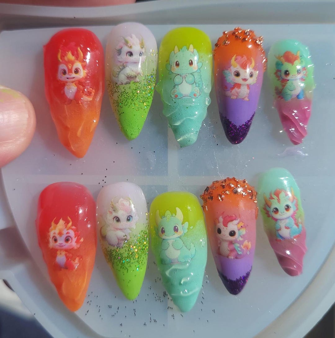 Ombre Dragon Press on Nails: Mythical Creature Design - Etsy