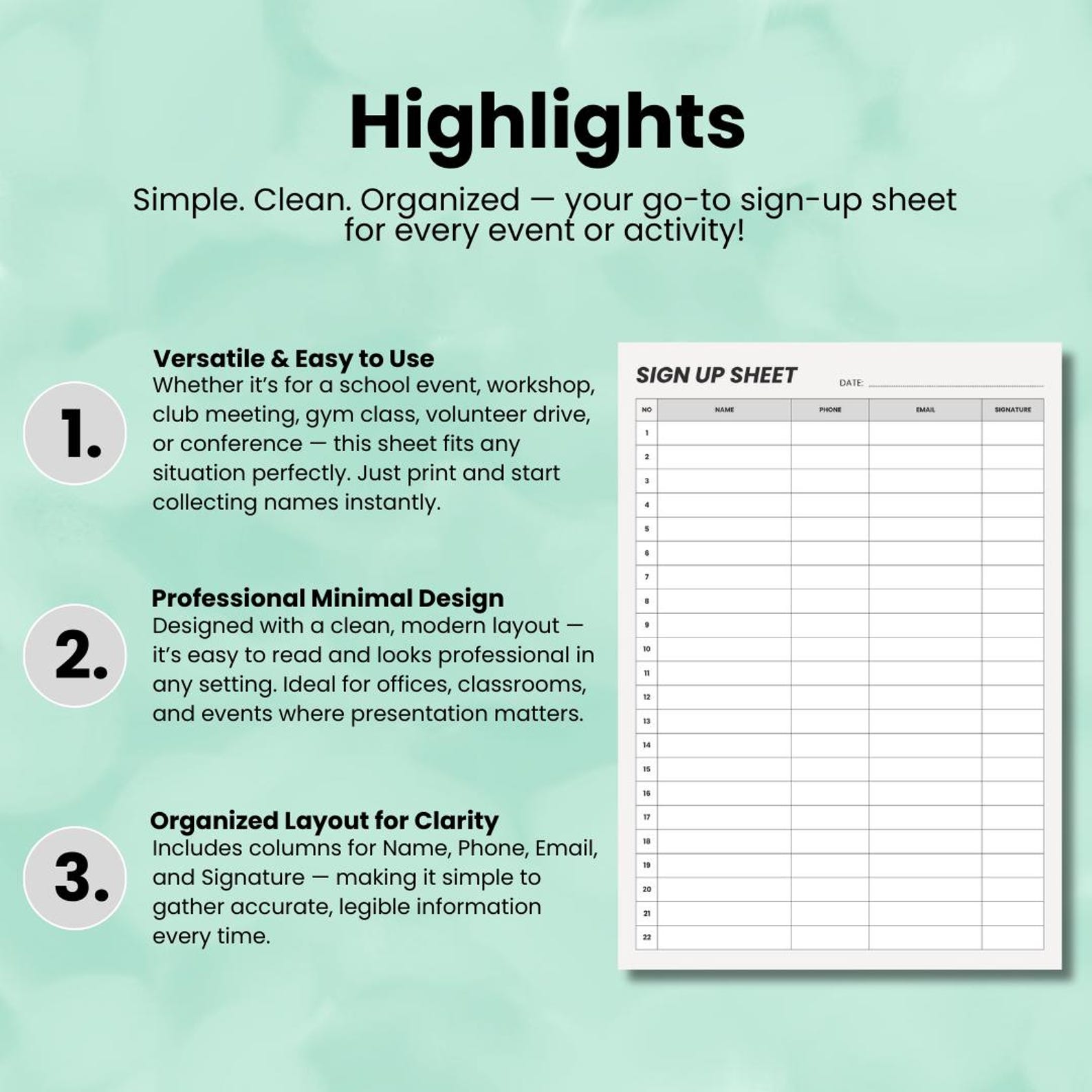 Printable Sign up Sheet Digital Sign up Sheet Attendance Sheet Event ...