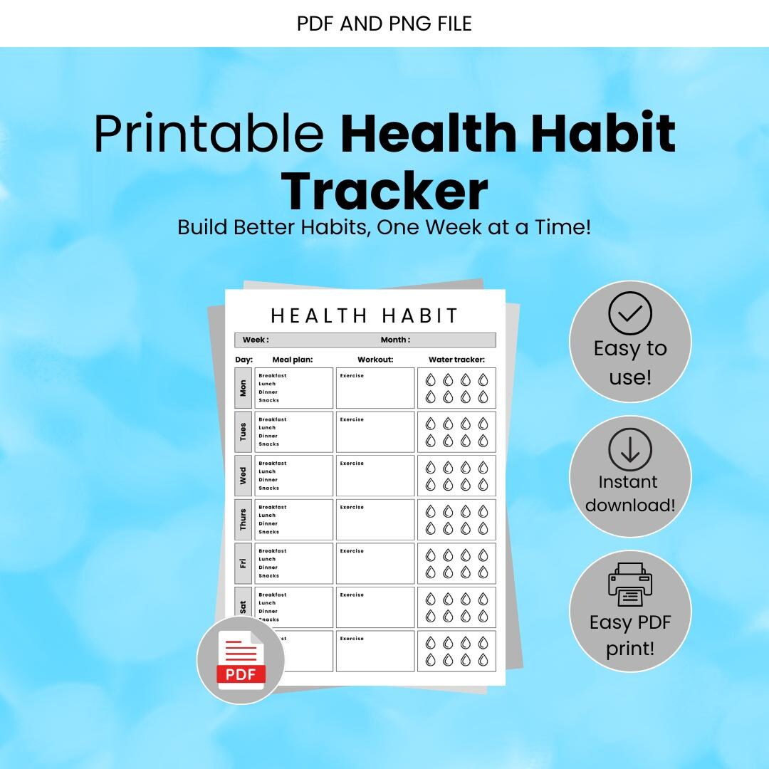 Digital Health Tracker Printable Health Tracker Health Habit Tracker ...
