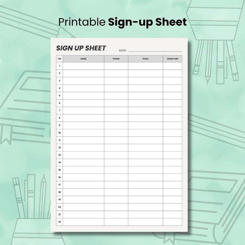 Printable Sign up Sheet Digital Sign up Sheet Attendance Sheet Event ...
