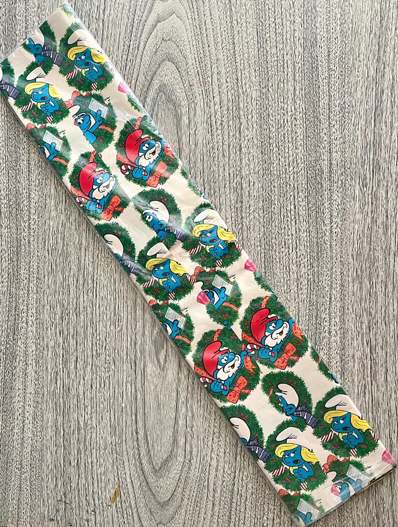 Vintage Smurf Christmas Gift Wrap, 1980s Wrapping Paper, 2 Partial ...