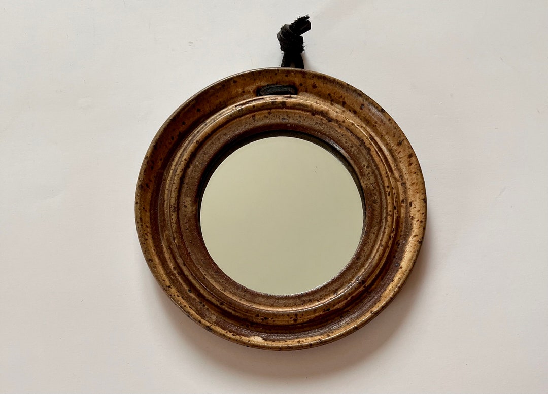 Vintage Wall Mirror Pottery Frame Small Round Stoneware - Etsy