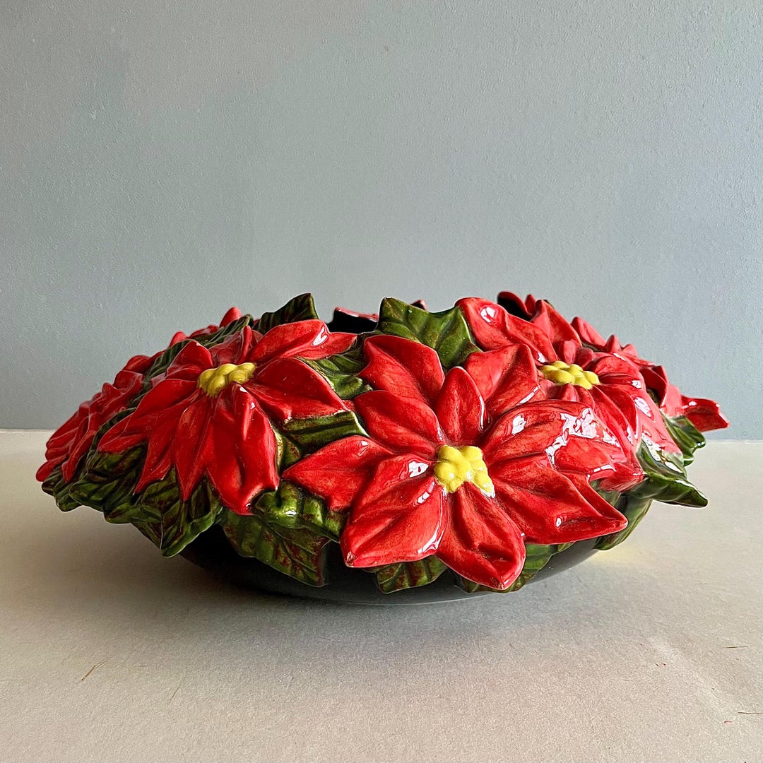 Vintage Ceramic Poinsettia Centerpiece Bowl: Imperfect Atlantic Mold ...