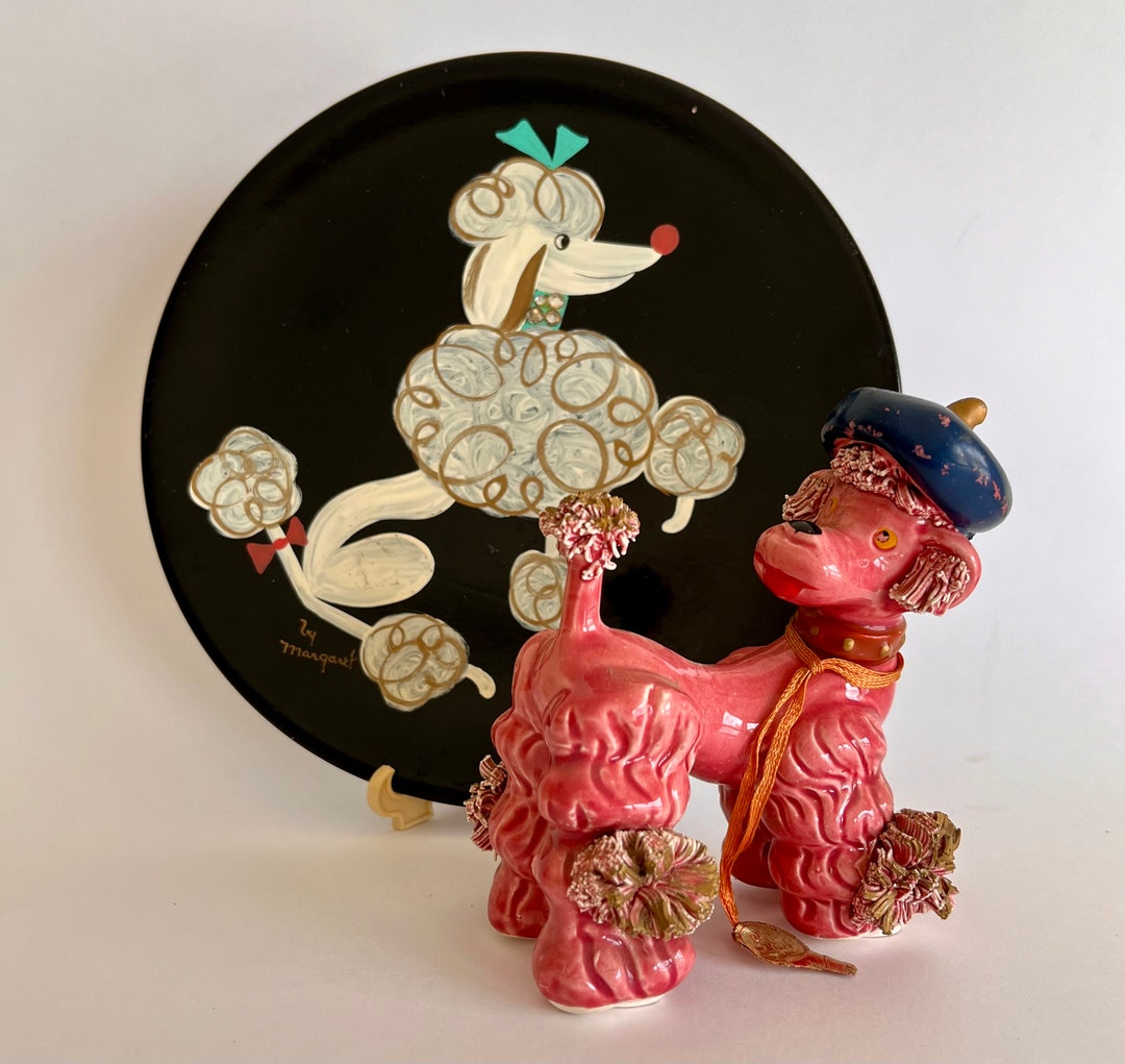 Vintage Poodle Decor, Black Wall Plaque, Hand Painted Rhinestones ...
