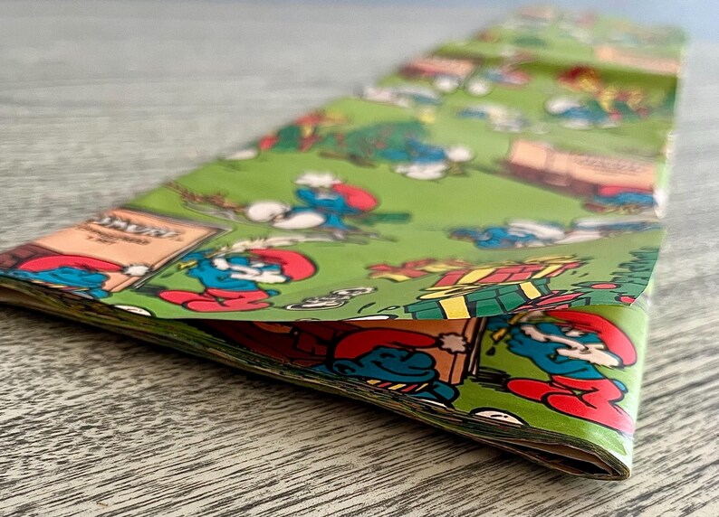 Vintage Smurf Christmas Gift Wrap, 1980s Wrapping Paper, 2 Partial ...