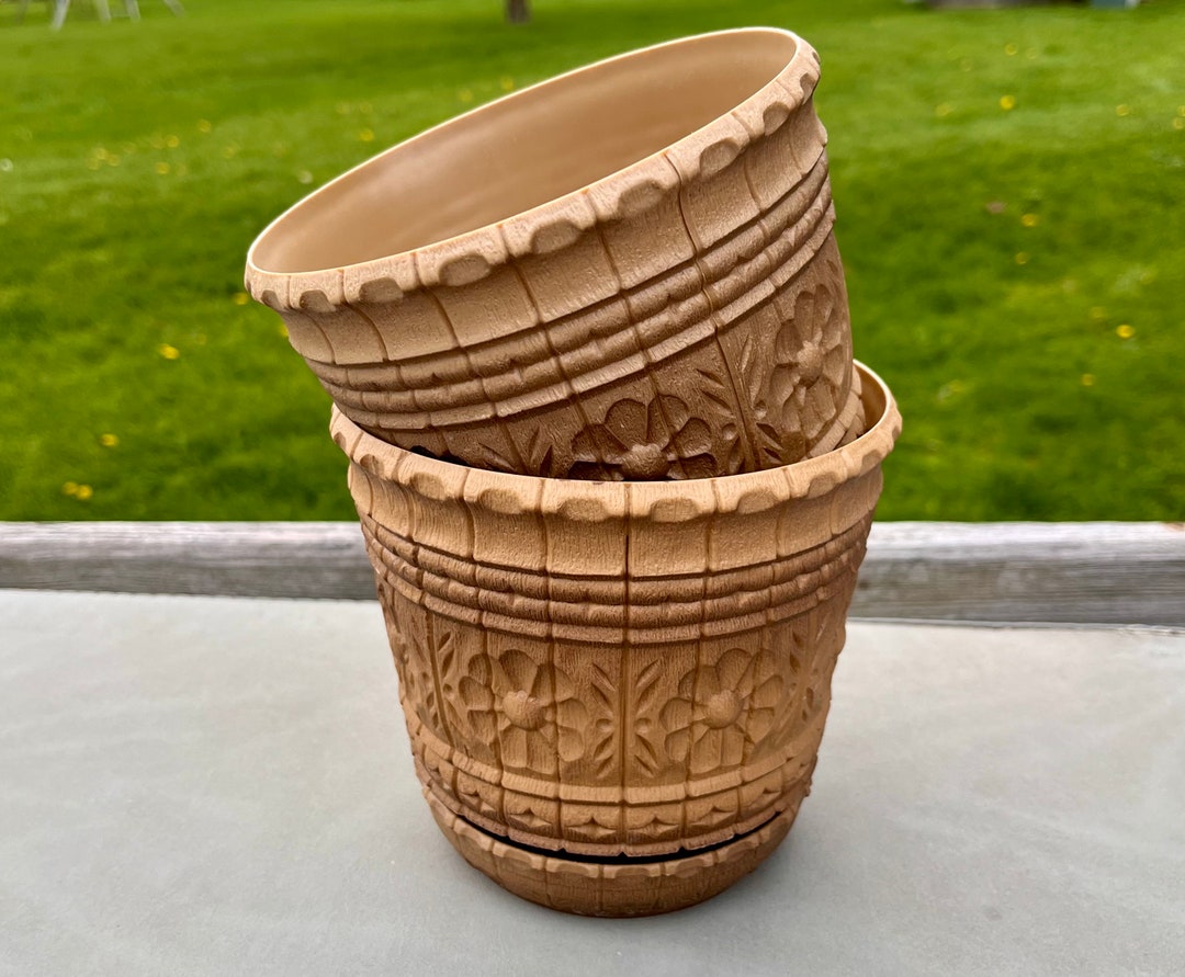 Vintage Lawnware Pots, Light Brown Plastic, Small 236, 1980s Textured ...
